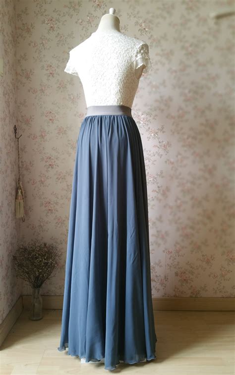 Dusty Blue Chiffon Maxi Skirt Beach Wedding Maxi Chiffon Skirt Dusty