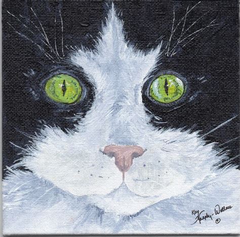 Tuxedo Cat Face Acrylic On Canvas Board Kay Murphy Wallace Tuxedo