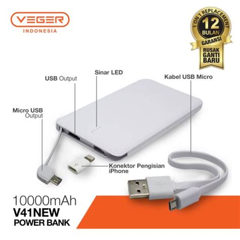 Jual Powerbank VEGER 10000mAh V41 Original Powerbank Veger Slim