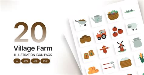 Набор иконок деревенской фермы Значки Включая ферма и трактор Envato
