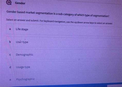 Solved Gender Gender Based Market Segmentation Is A