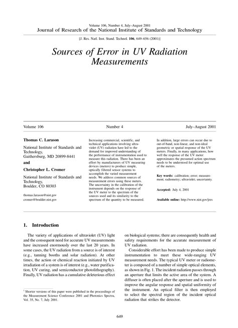 PDF Sources Of Error In UV Radiation Measurements
