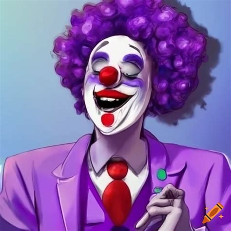 Cartoon Clown With Purple Afro Hair And Purple Suit On Craiyon