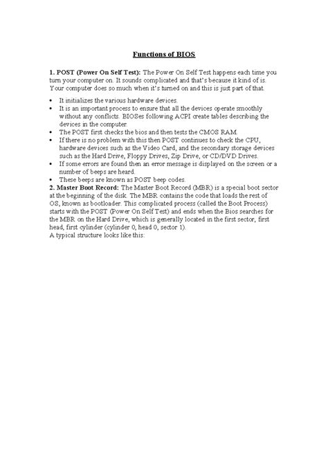 Bios Bios Introduction Functions Of Bios 1 Post Power On Self Test The Power On Self