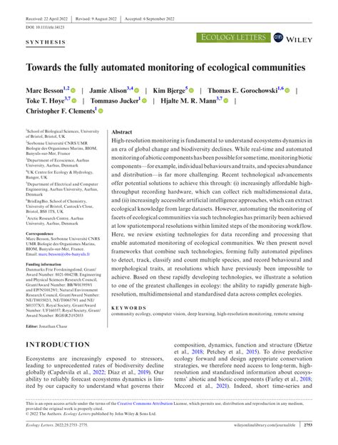 Pdf Towards The Fully Automated Monitoring Of Ecological Communities