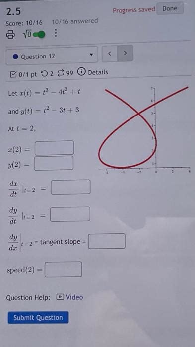 Solved Let X T T3−4t2 T And Y T T2−3t 3 At T 2 X 2