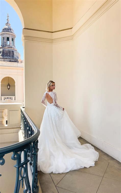 Sparkling Long Sleeve A Line Wedding Dress True Society Bridal