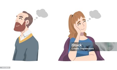 꿈꾸는 남자와 여자는 연설 거품으로 생각하고 계획합니다 만화 벡터 일러스트 레이 션 결정에 대한 스톡 벡터 아트 및 기타 이미지 결정 공유 개념 기포 Istock