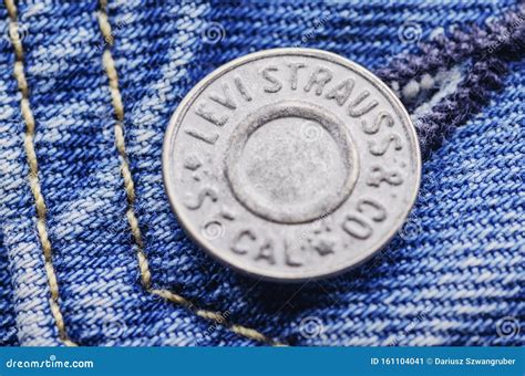 Closeup Of Levi Strauss Button On Blue Jeans Editorial Photo Image