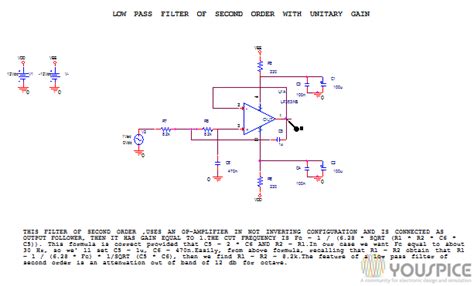 Second Order Low Pass Filter With Unitary Gain Youspice