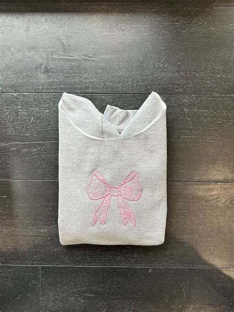 Grey Pink Lace Bow Coquette Sweatshirt Ribbon Sweater Off The Shoulder