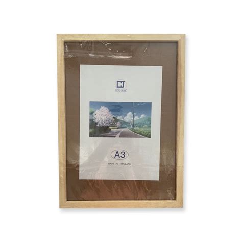 กรอบรูปไม้จริง ไม้สน สีธรรมชาติ ขนาดใส่รูป A3 กรอบมีกระจกใส ด้านหลังมีหูสำหรับแขวน Shopee Thailand