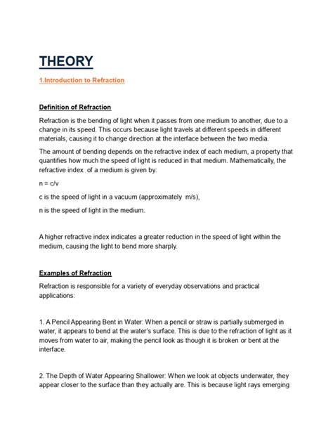 Theory Pdf Refraction Refractive Index
