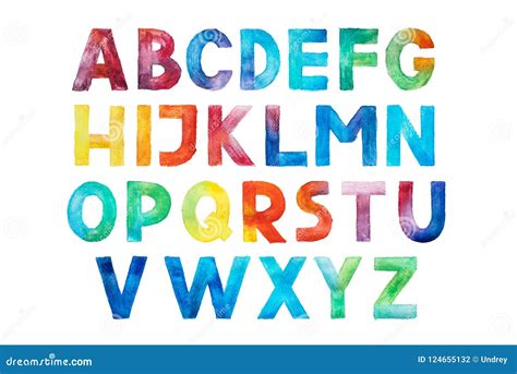 五颜六色的水彩水彩画字体类型手写的手凹道abc字母表信件 库存例证 插画 包括有 凹道 逗人喜爱 124655132