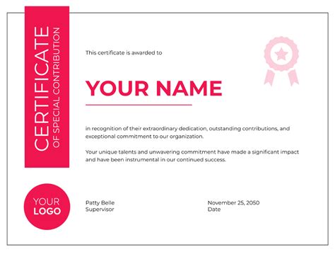 Free Certificate Of Special Contribution Hr Template To Edit Online