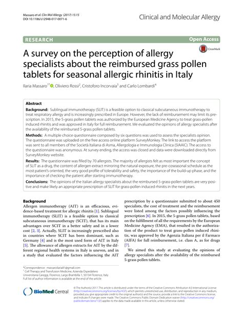 Pdf A Survey On The Perception Of Allergy Specialists About The