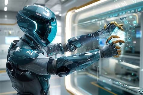 Robot Technician Conducting Ai System Maintenance In High Tech Facility