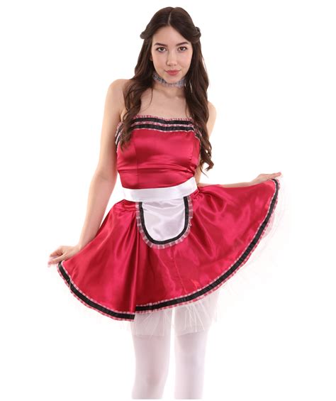 Adult Womens French Maid Uniform Costume Dark Red Cosplay Costume