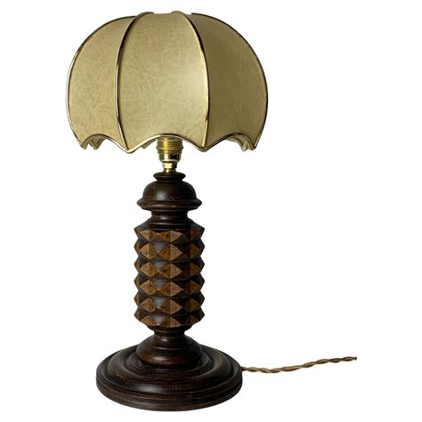 French Modernist Wood Turned Mushroom Cocoon Table Lamp 1950s For Sale
