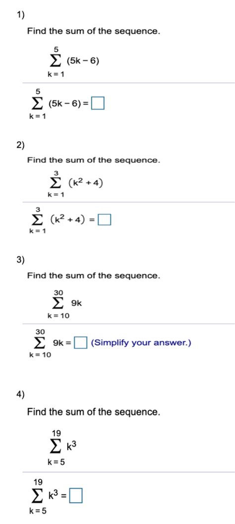 solved 1 find the sum of the sequence 5 Σ 5k 6 k 1 5