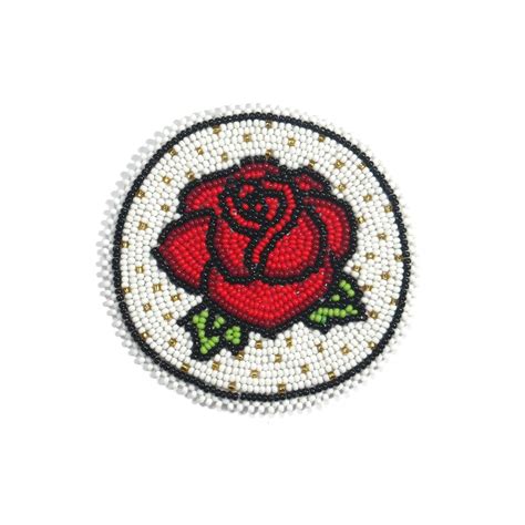 3 0 Inch Rose Seed Bead Rosette Beaded Patch Medallion Rosette
