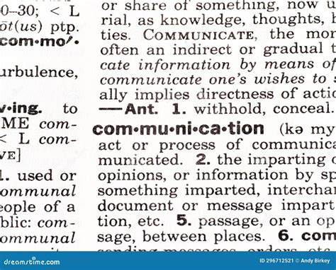 Closeup Of The Dictionary Definition Of The Word Communication Stock Image Image Of