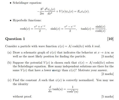 Solved Schrödinger Equation Hyperbolic Functions E E