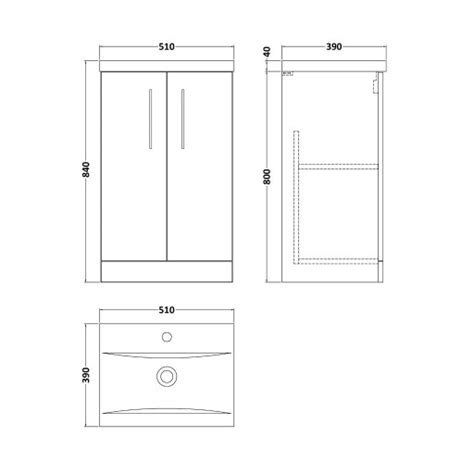 Nuie Arno Vanity Unit And Basin 500mm Floor Standing 2 Door Bleached Oak