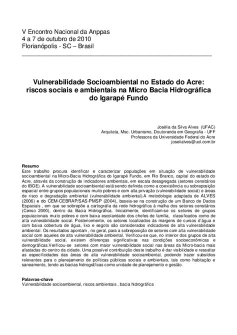 Pdf Vulnerabilidade Socioambiental No Estado Do Acre Riscos Sociais