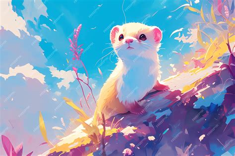 Super Cute Illustration Of A Weasel Hunting Vibrant Colors Soft Focus