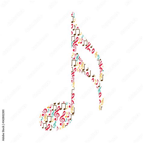 Semiquaver Note Color Silhouette Formed By Musical Notes Vector Illustration Stock Vector