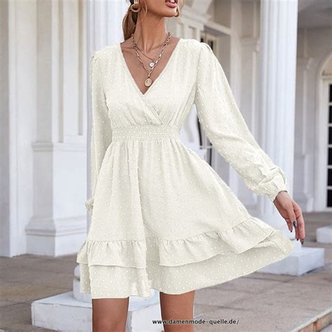 Kleider Chiffon V Ausschnitt Sommerkleid weiß Damenmode Günstig Online Kaufen