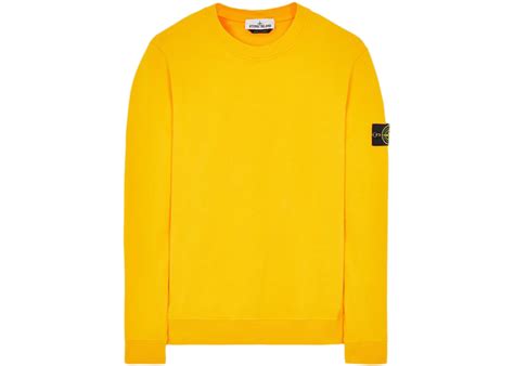 Stone Island 63020 Brushed Cotton Fleece Crewneck Sweater Yellow Mens
