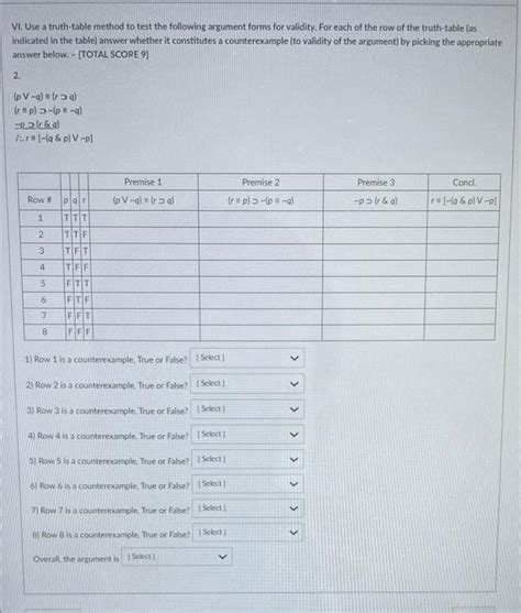 VI Use A Truth Table Method To Test The Following Chegg Com