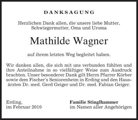 Traueranzeigen Von Mathilde Wagner Trauer Merkur De