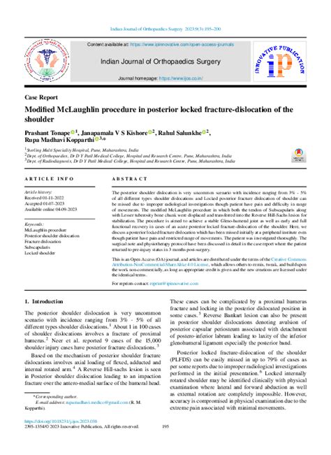 Pdf Modified Mclaughlin Procedure In Posterior Locked Fracture Dislocation Of The Shoulder