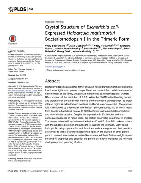 Pdf Crystal Structure Of Escherichia Coli Expressed Haloarcula Marismortui Bacteriorhodopsin I