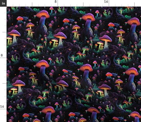Blacklight Magic Mushrooms Fabric Spoonflower