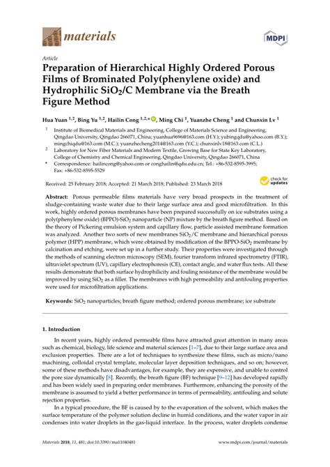 Pdf Preparation Of Hierarchical Highly Ordered Porous Films Of Brominated Poly Phenylene Oxide