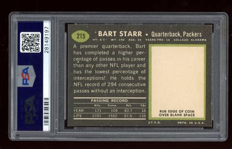 Bart Starr 1969 Topps 215 Psa 9 Oc Pristine Auction