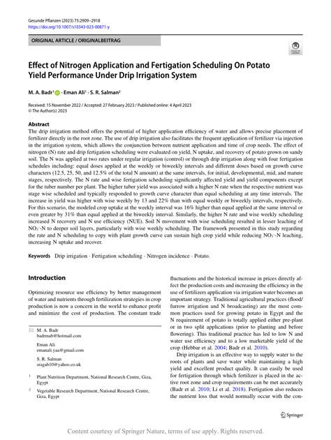 Pdf Effect Of Nitrogen Application And Fertigation Scheduling On