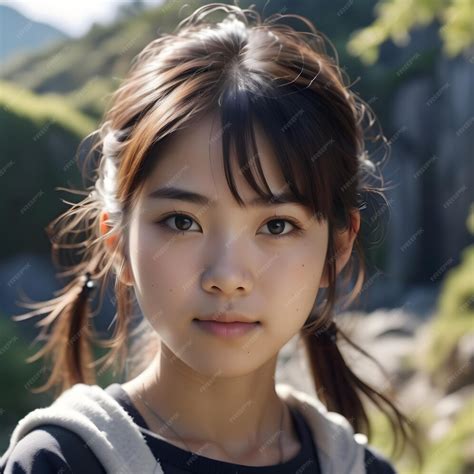 Premium Photo Headshot Of A 14 Year Old Japanese Girl With A Spark Of