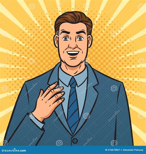 Surprised Man Pinup Pop Art Raster Illustration Stock Illustration