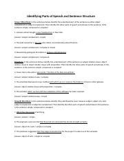 Grammar Review Identifying Sentences And Common Errors Docx Identifying Parts Of Speech And