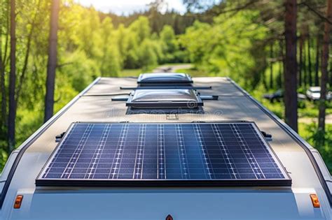 Solar Panels On A Camper Van Roof Illustrating Mobile And Off Grid