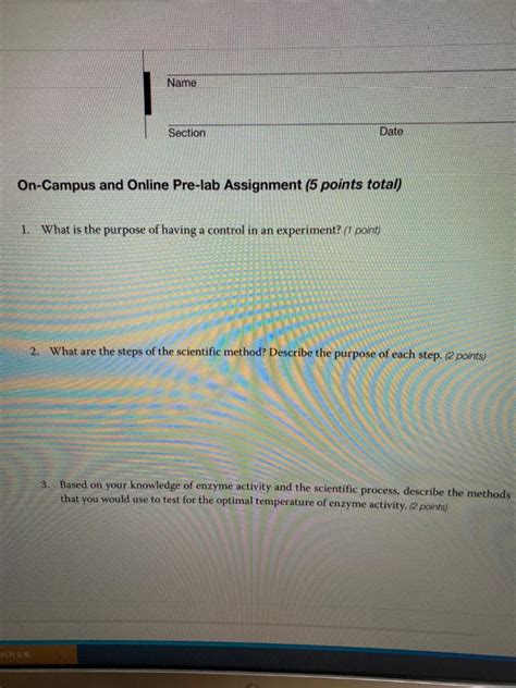 Solved Name Section Date On Campus And Online Pre Lab Chegg Com