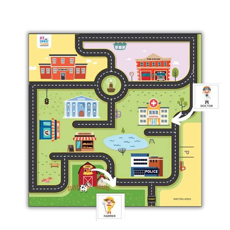 City Map Pretend Play Non Tearable Mat With Wooden Car And Community