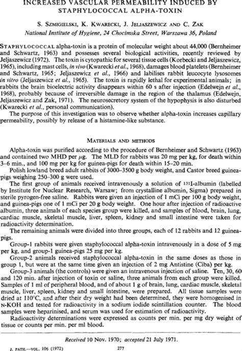 Increased Vascular Permeability Induced By Staphylococcal Alpha‐toxin