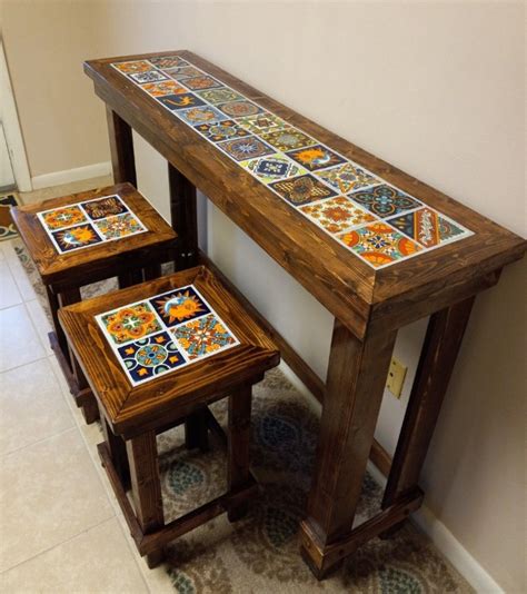 Rustic Mexican Mosaic Table Set Talavera Furniture Colorful Mexican