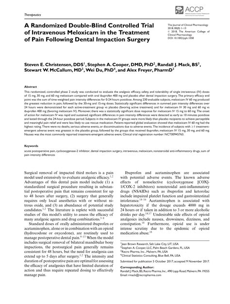 Pdf A Randomized Double Blind Controlled Trial Of Intravenous Meloxicam In The Treatment Of
